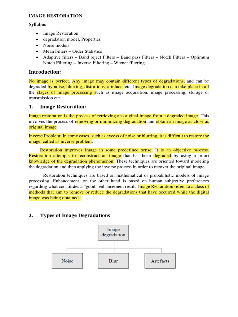 Image Restoration - Updated | PDF | Probability Density Function | Filter (Signal Processing)