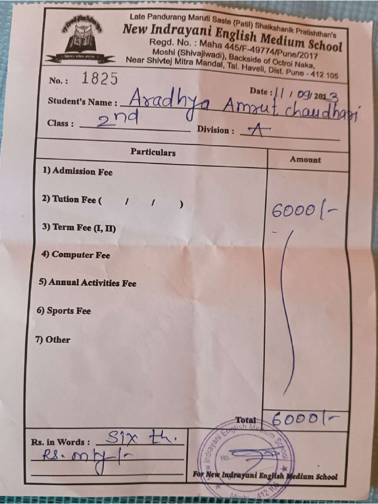 School and Class Fee Receipt | PDF