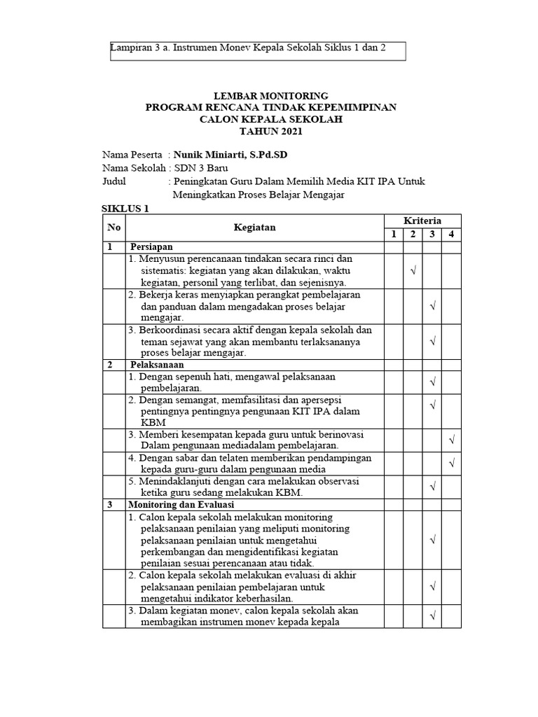 Monev Siklus 1 | PDF | Karier & Perkembangan