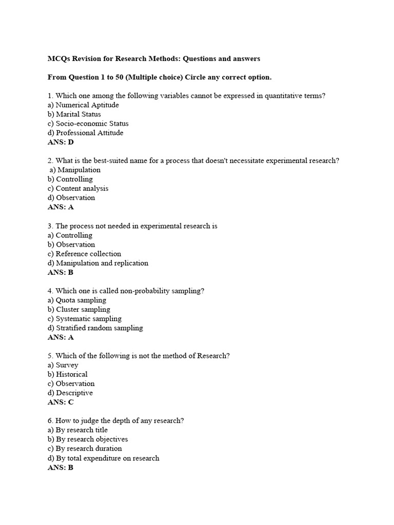 Questions and Answers Research Methods | PDF | Sampling (Statistics ...