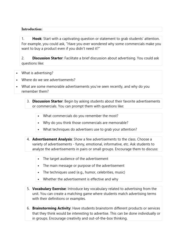 s2 LESSON PLAN | PDF | Advertising | Brainstorming