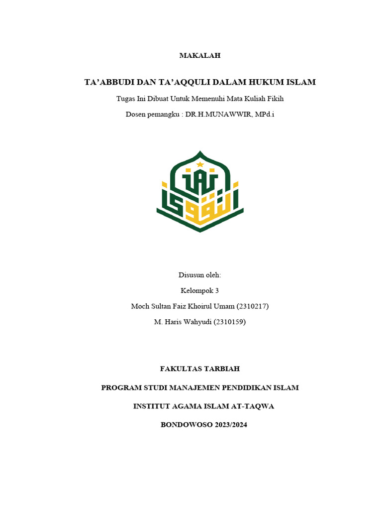 Makalah Ta'abbudi Dan Ta'aqquli | PDF