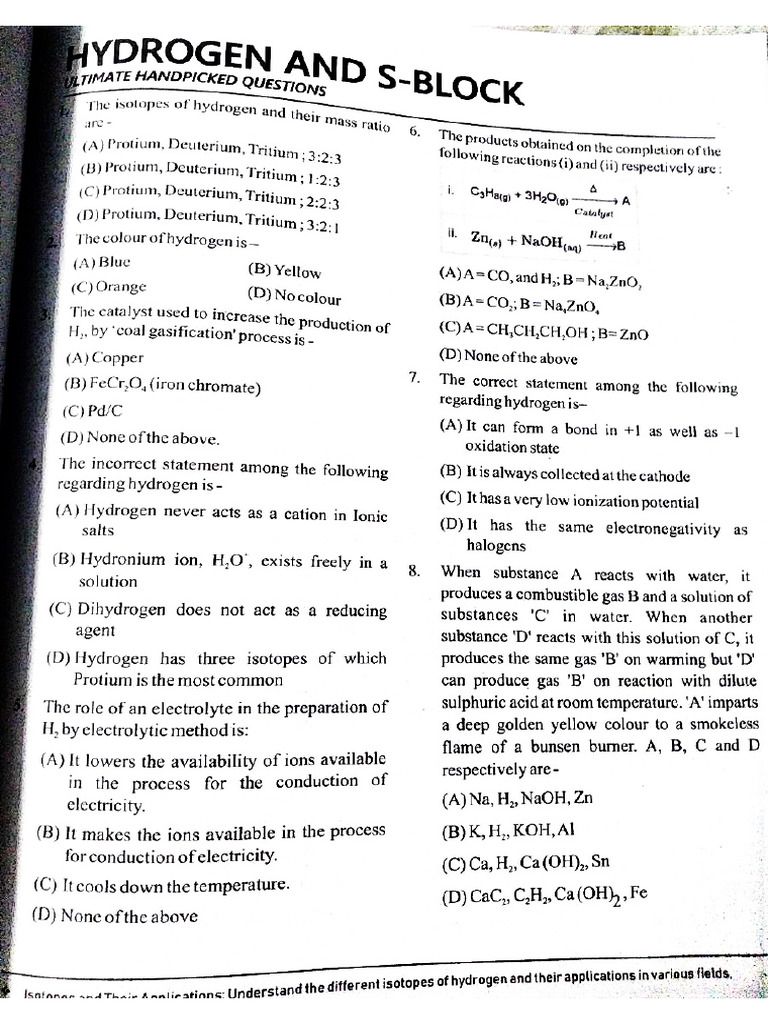 Hydrogen and S Block | PDF