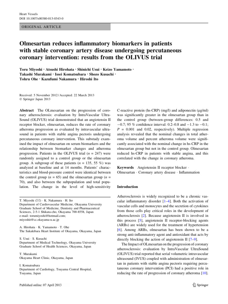 Olivus Study of Olmesartan (Reduction of Inflammatory Markers | PDF | C ...
