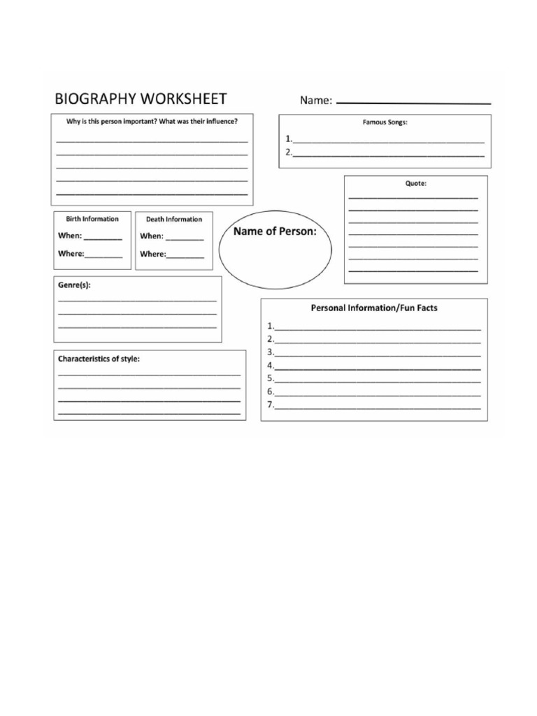 Biography and AutoBiography Worksheets - Sec1 | PDF