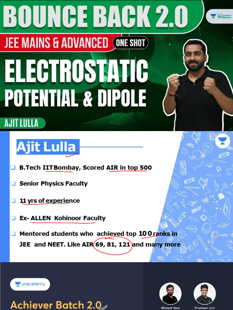 Electrostatic Potential & Dipole One Shot #BounceBack Series 2 0 | PDF | Electric Field | Dipole