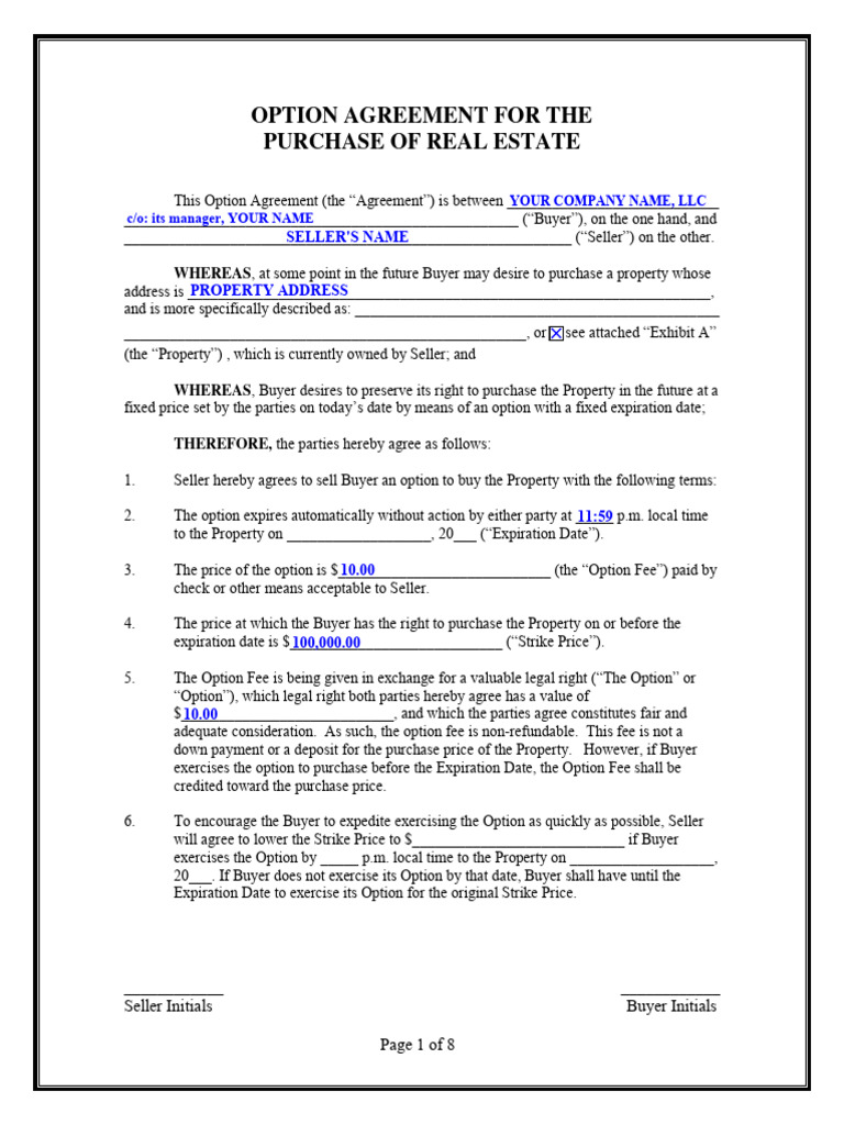 Option Agreement Seller Agreement Sheet Auth. To Release Info DocuSign ...
