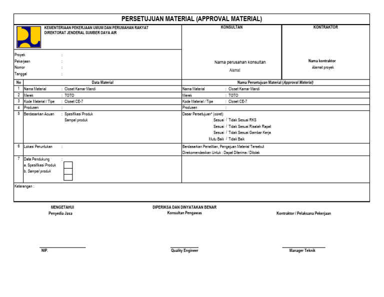 Form Excel Approval Material Dan Bahan Proyek | PDF