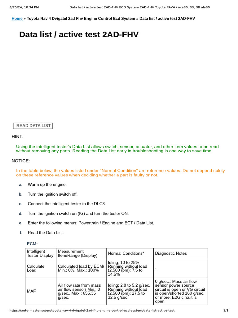 Data List _ Active Test 2AD-FHV ECD System 2AD-FHV Toyota RAV4 _ Aca30 ...