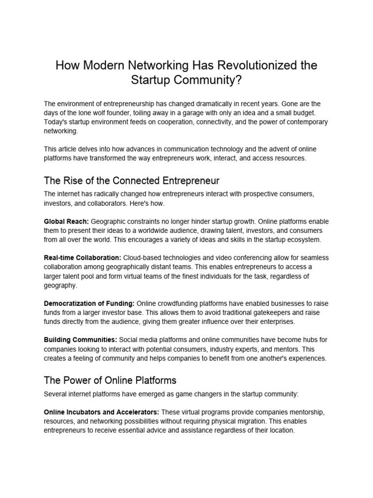 How Modern Networking Has Revolutionized The Startup Community | PDF ...