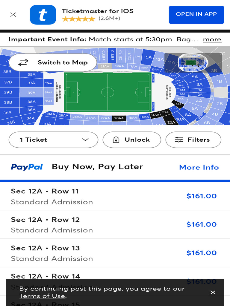 Chelsea Vs Manchester City Tickets Aug 03, 2024 Columbus, OH Ticketmaster | PDF | Ios
