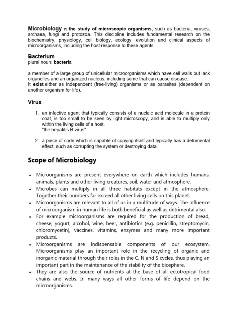 Scope of Microbiology | PDF | Microorganism | Archaea