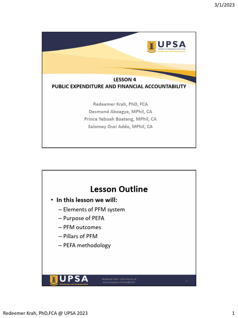 Lesson 6 - Pefa Framework | PDF | Budget | Public Finance