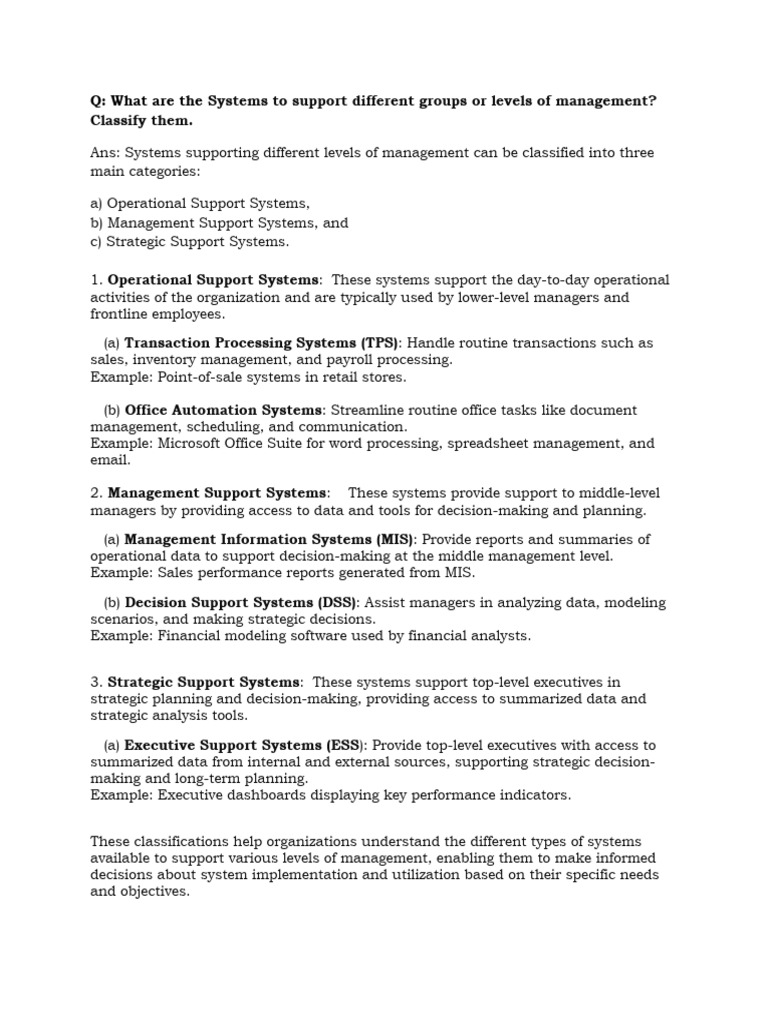 Classification of Systems To Support Different Groups or Levels of Management | PDF | Database ...