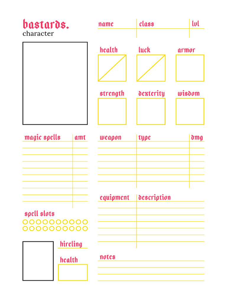 Bastards. Character Sheet - Original Edition (A4) | PDF