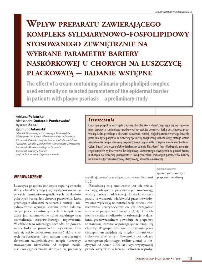 Badanie - WPŁYW NA BARIERY NASKÓRKOWE | PDF