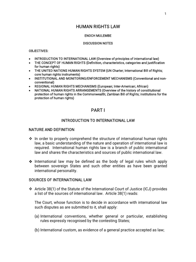 Human Rights Law Overview Notes Pdf