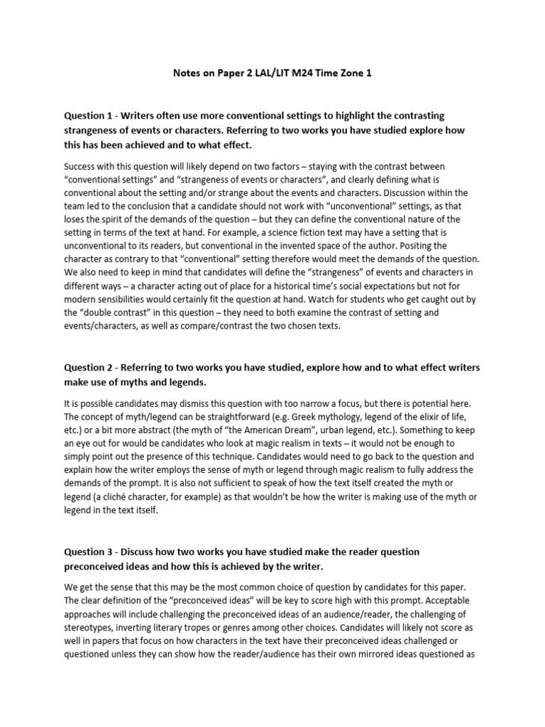 Notes on Paper 2 Lal Lit Tz1 m24 | Download Free PDF | Legends | Nature