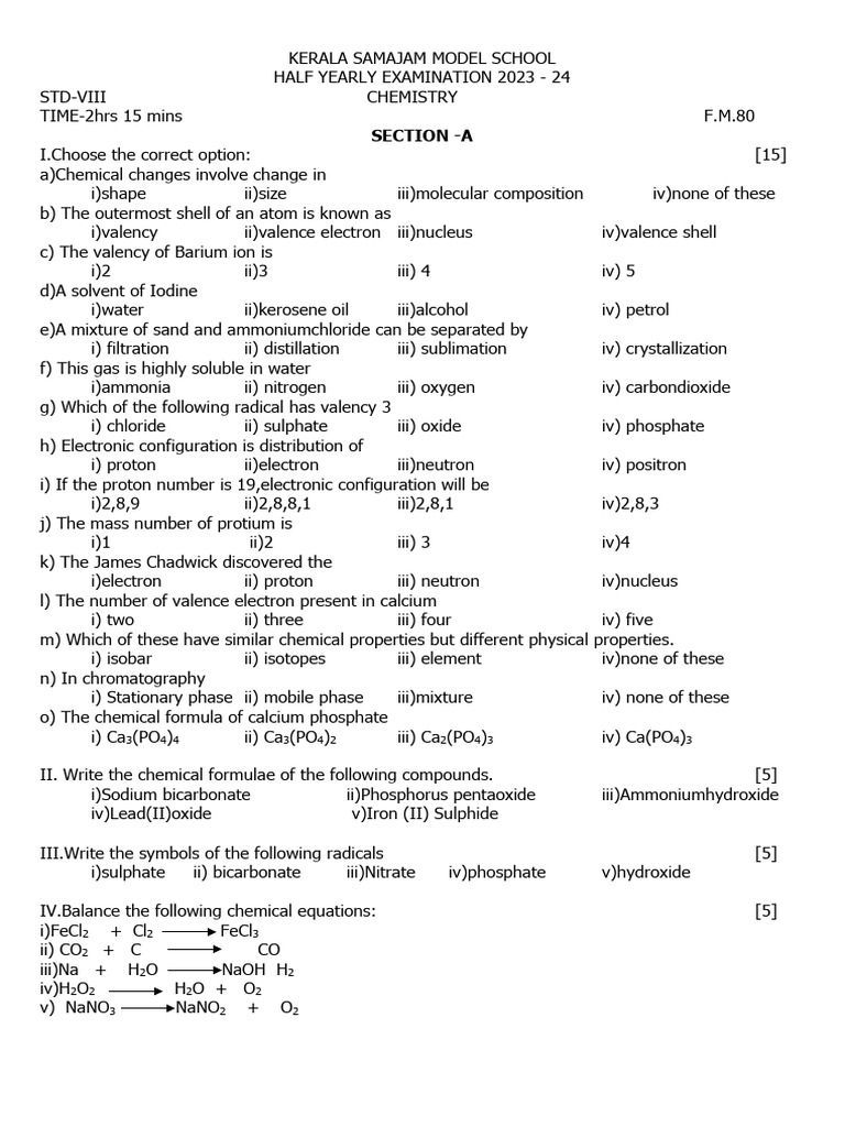 Std. VIII - Chemistry | PDF | Valence (Chemistry) | Atoms