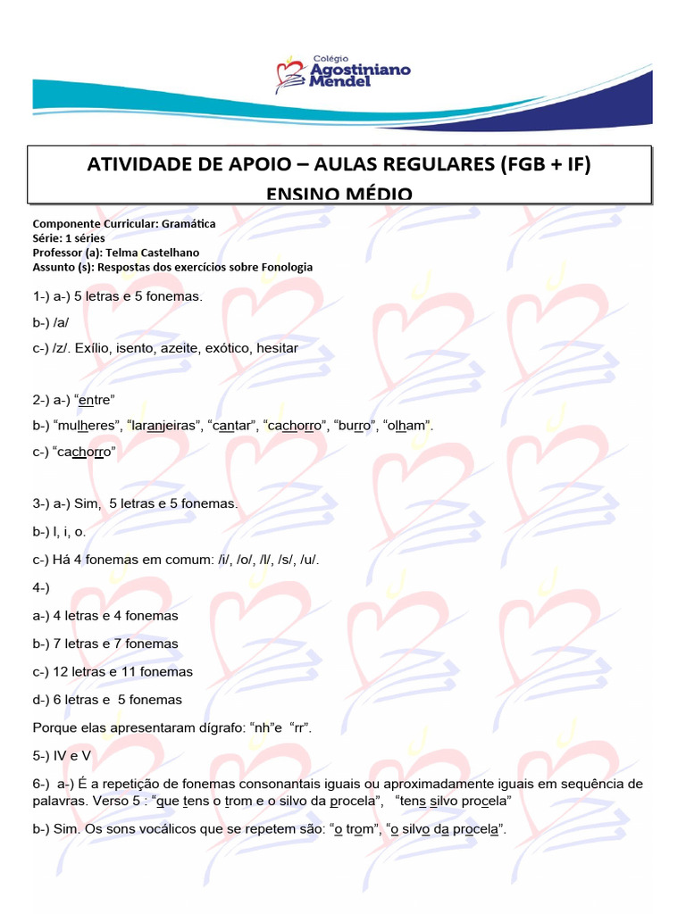 Respostas Exerc Fonologia | PDF