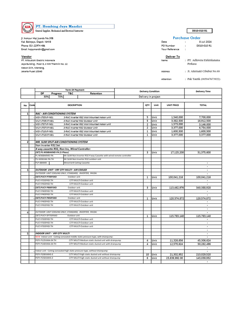 PO D0010-010 Mitsubishi r1-1 | PDF | Air Conditioning | Home Appliance