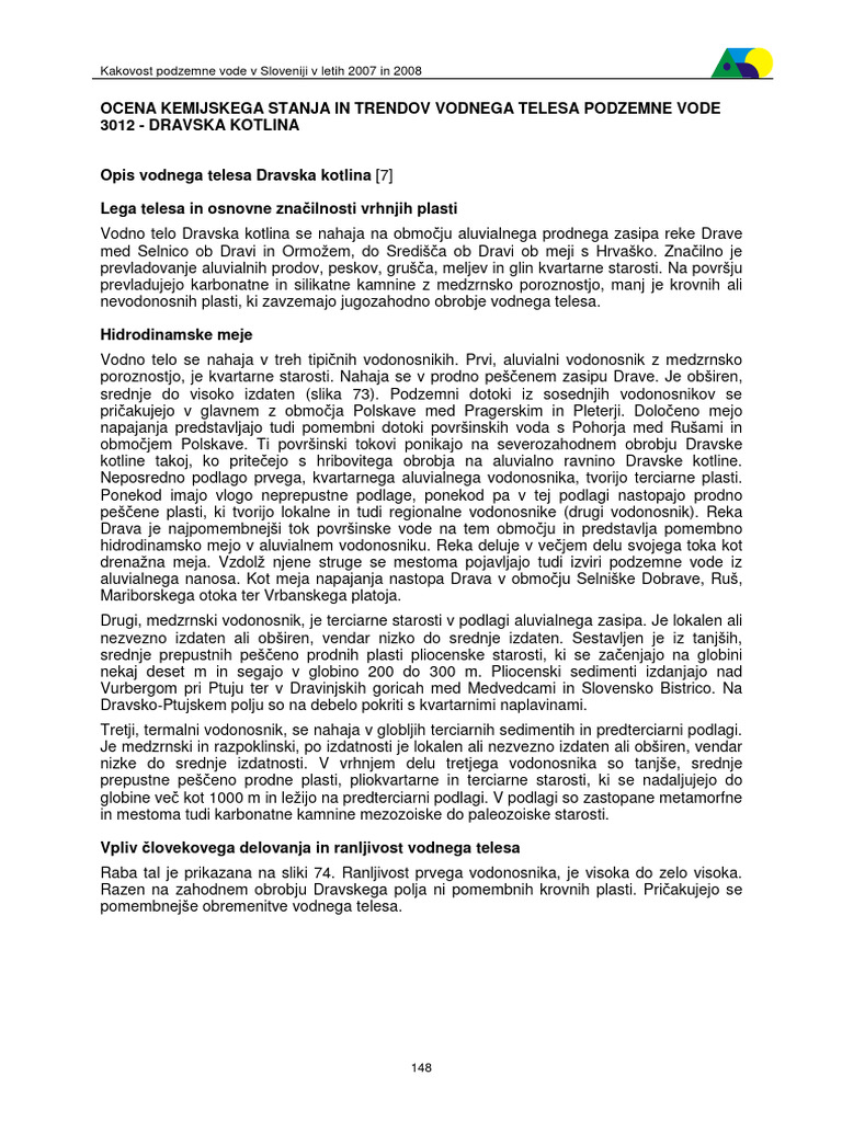 Kakovost Podzemne Vode V Sloveniji V Letih 2007 in 2008 | PDF