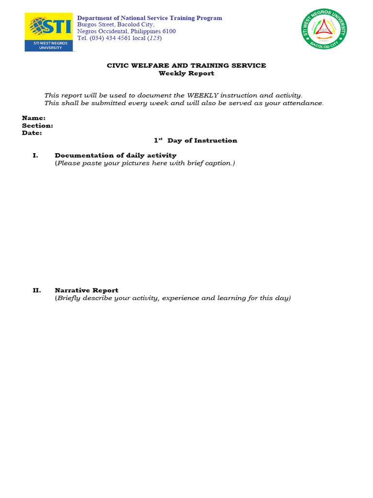 Weekly Civic Welfare Report Template | PDF