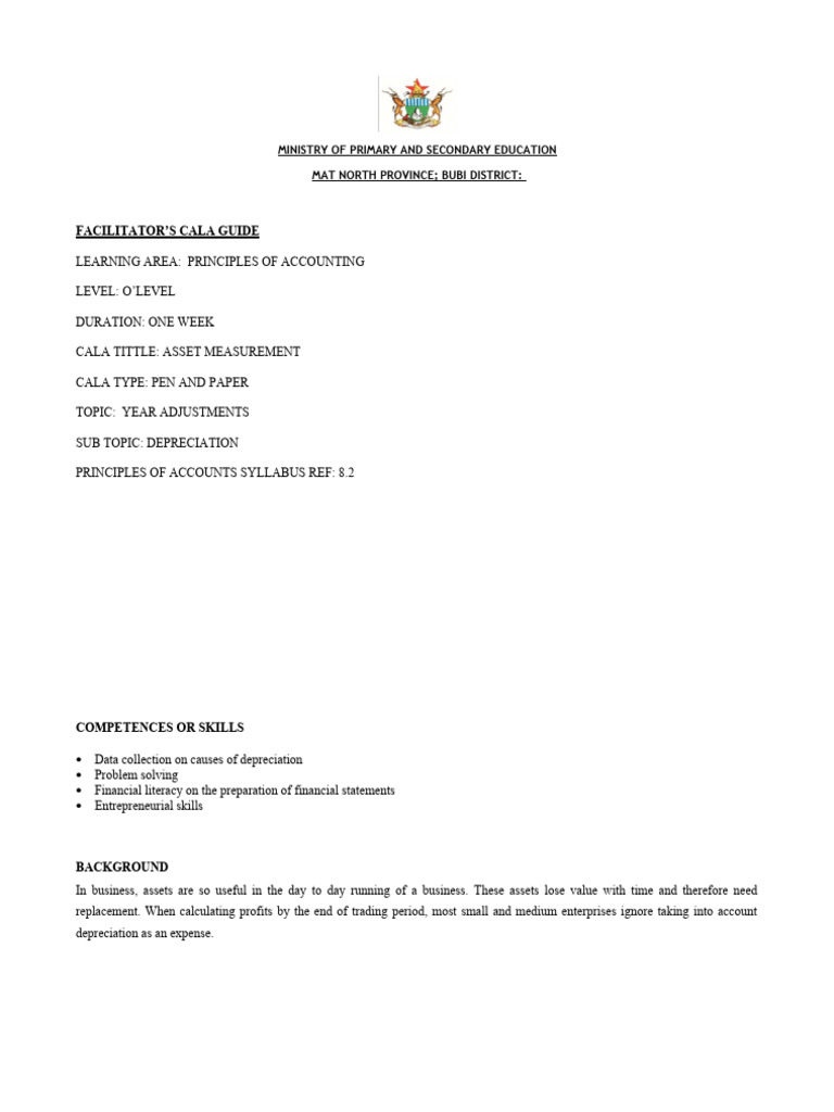Accounts Cala 5 Binga District | PDF | Depreciation | Expense