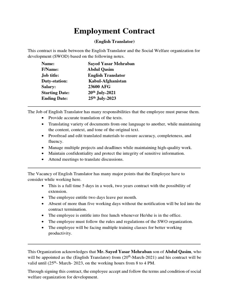 Employment Contract-1 | PDF | Employment | Salary