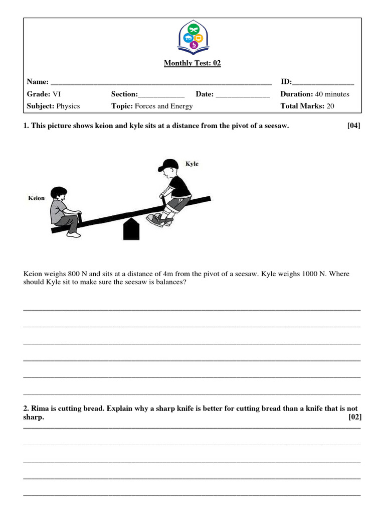 Physics MT-02 Questions Grade VI | PDF | Quantity | Physics