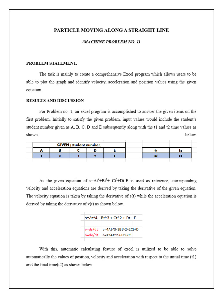 Written-Report-Machine-Problem-1 - DEL ROSARIO - BSCE 2-5 | PDF | Acceleration | Integral