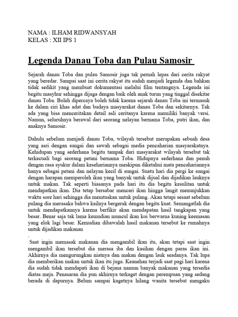 Legenda Danau Toba Dan Pulau Samosir | PDF | Seni | Puisi