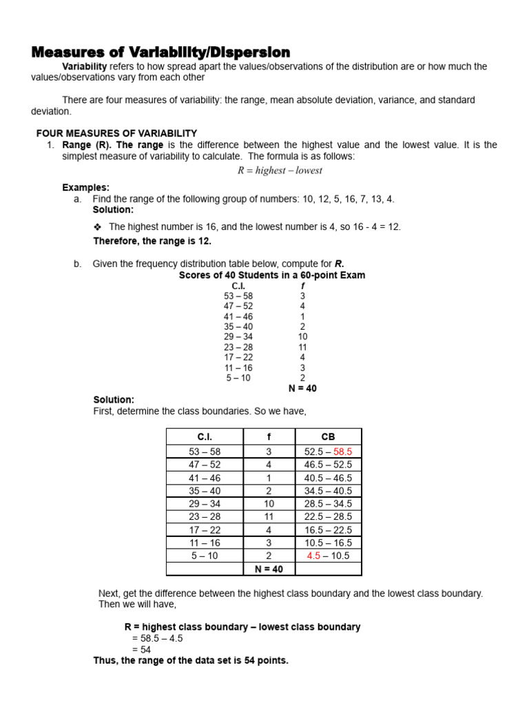 Notes in Ge 8 (MMW) - Measures of Variability | PDF | Variance ...
