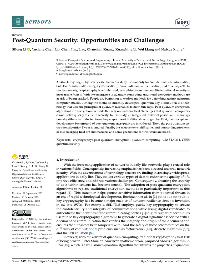 Post Quantum Security Opportunities And Challenges Pdf Cryptography 9198