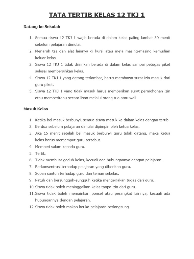 Tata Tertib Kelas 12 TKJ 1 | PDF | Kesehatan Holistik