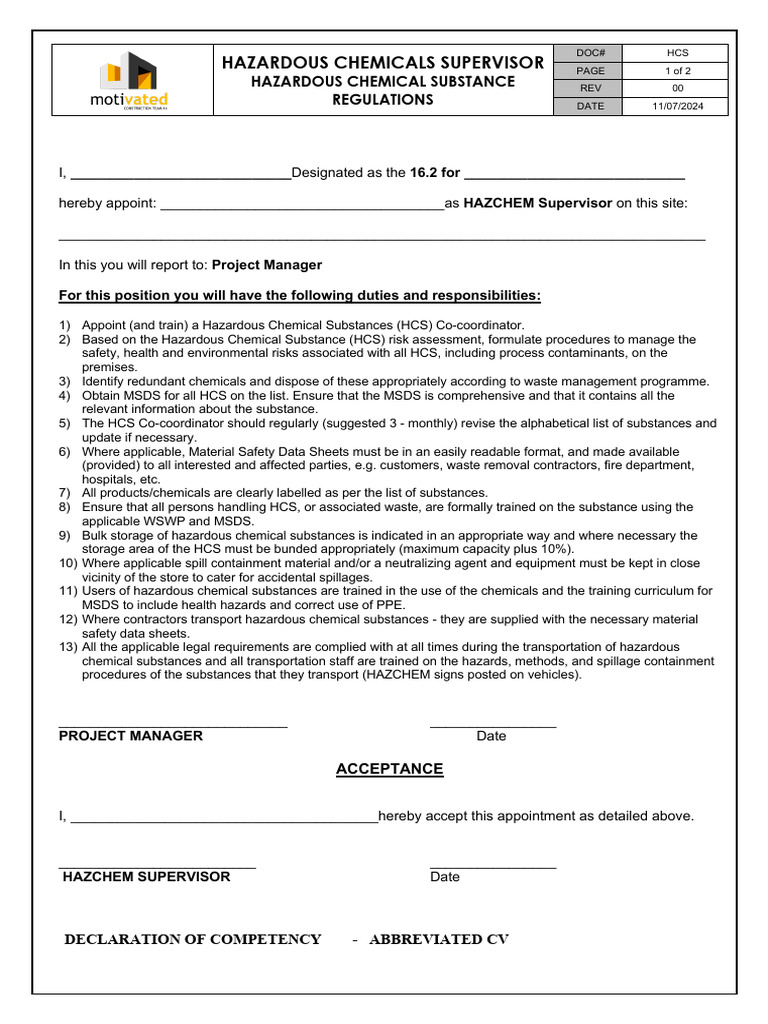 30 Hazardous Chemicals Supervisor | PDF | Dangerous Goods | Workplace