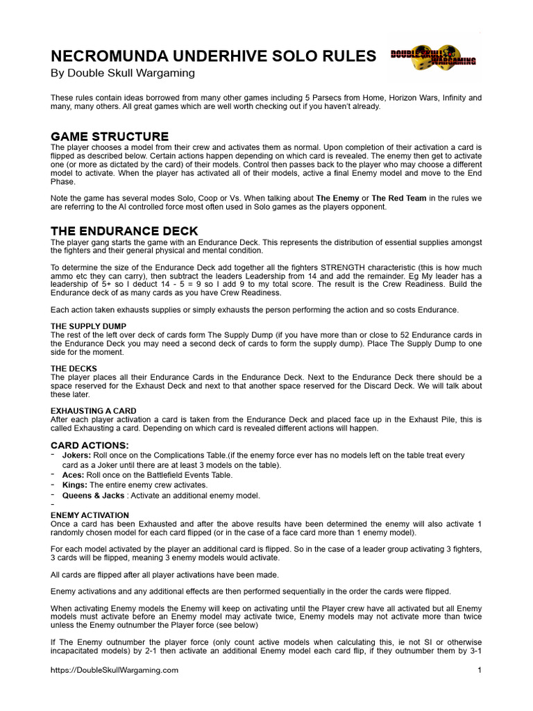 Solo Rules for Necromunda Gameplay | PDF | Ammunition