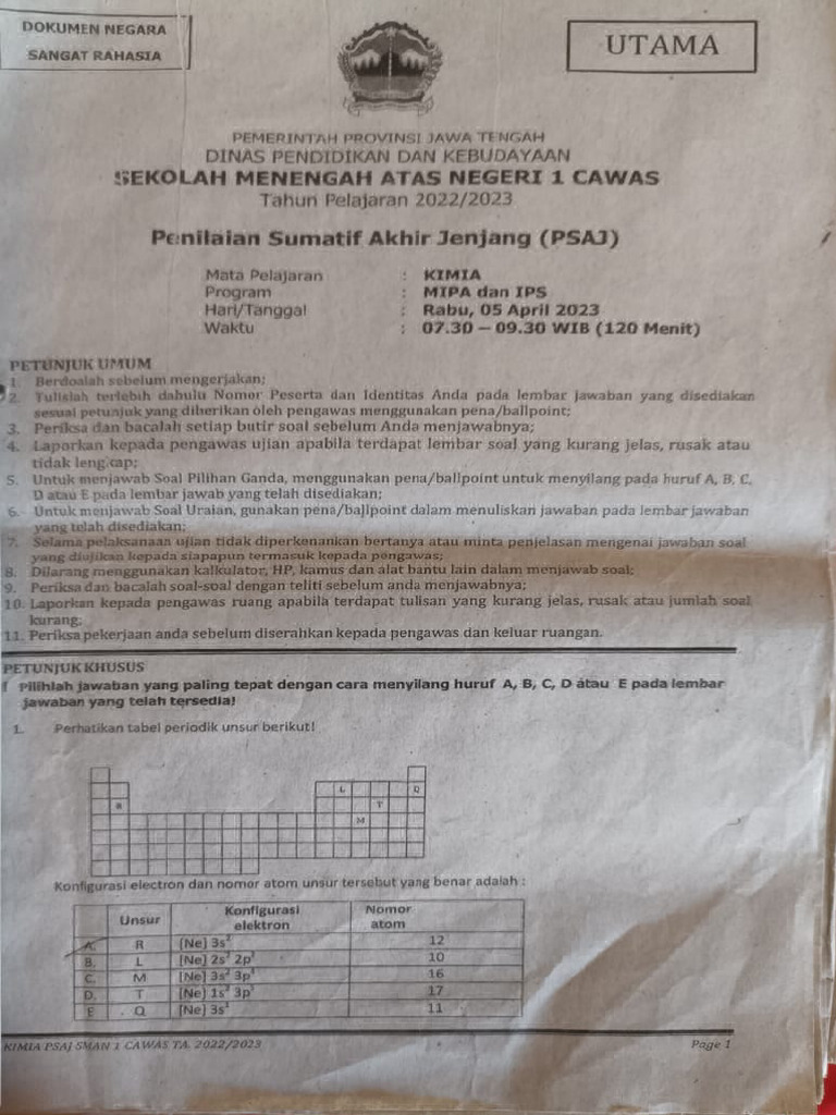 PAS Kimia th 2023 | PDF