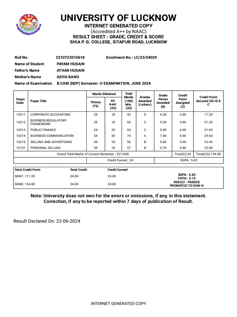 Payam S2 Result | PDF