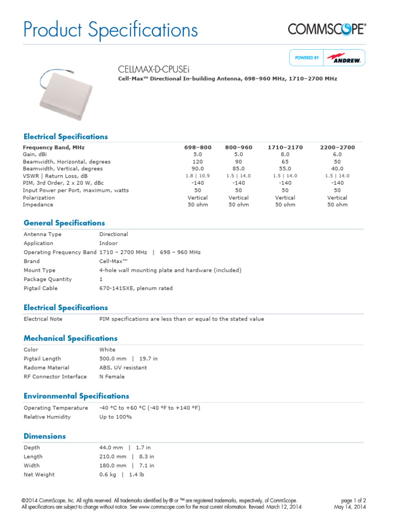 02 Directional Unit CELLMAX - D - CPUSEi - Data Sheet | PDF | Antenna ...