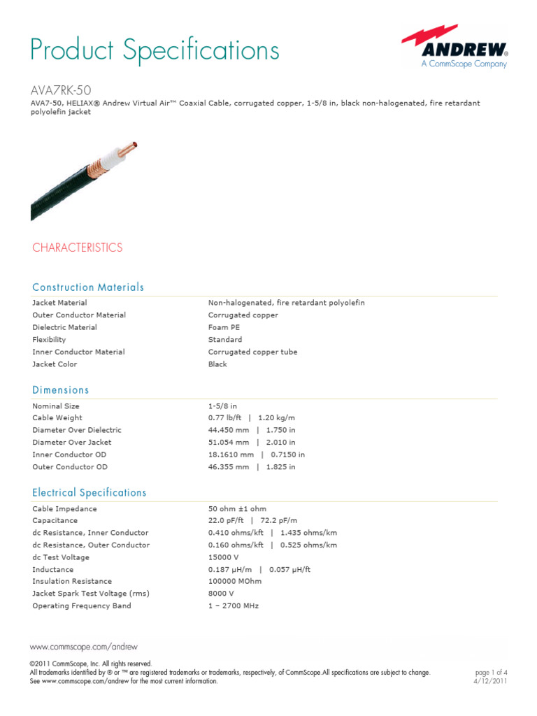 05 Caoxial Cable AVA7RK-50 - Data Sheet | PDF | Coaxial Cable ...