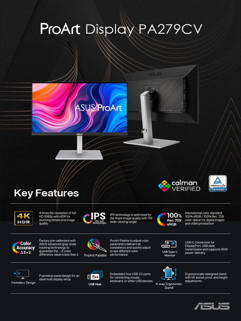 ASUS ProArt PA279CV Specifications | PDF | Display Resolution | Computing