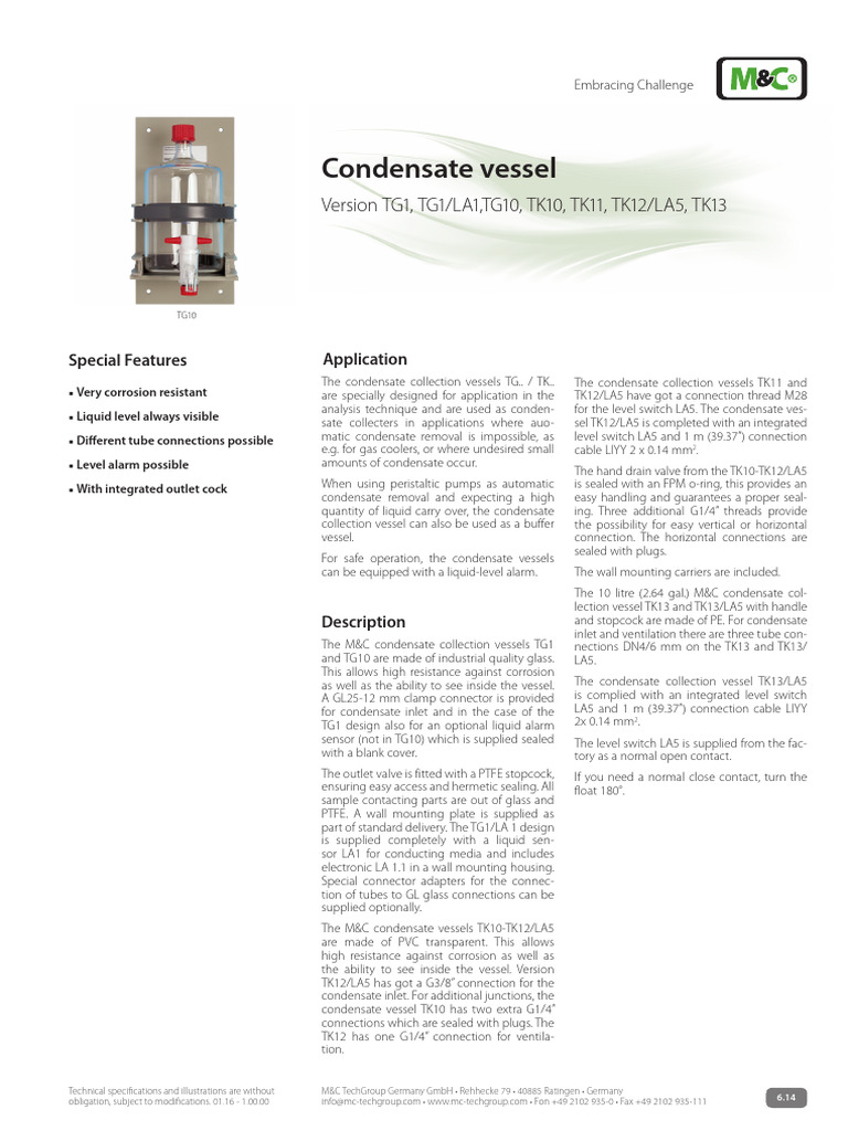 M&C Condensate Vessel | PDF | Electrical Connector | Equipment