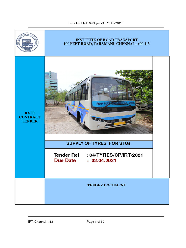 Tyre Supply Tender Document IRT 2021 | PDF | Payments | Prices