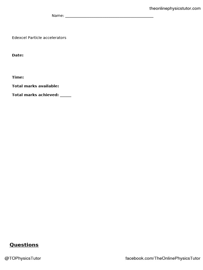 Edexcel Particle Accelerators QP | PDF | Particle Accelerator | Proton