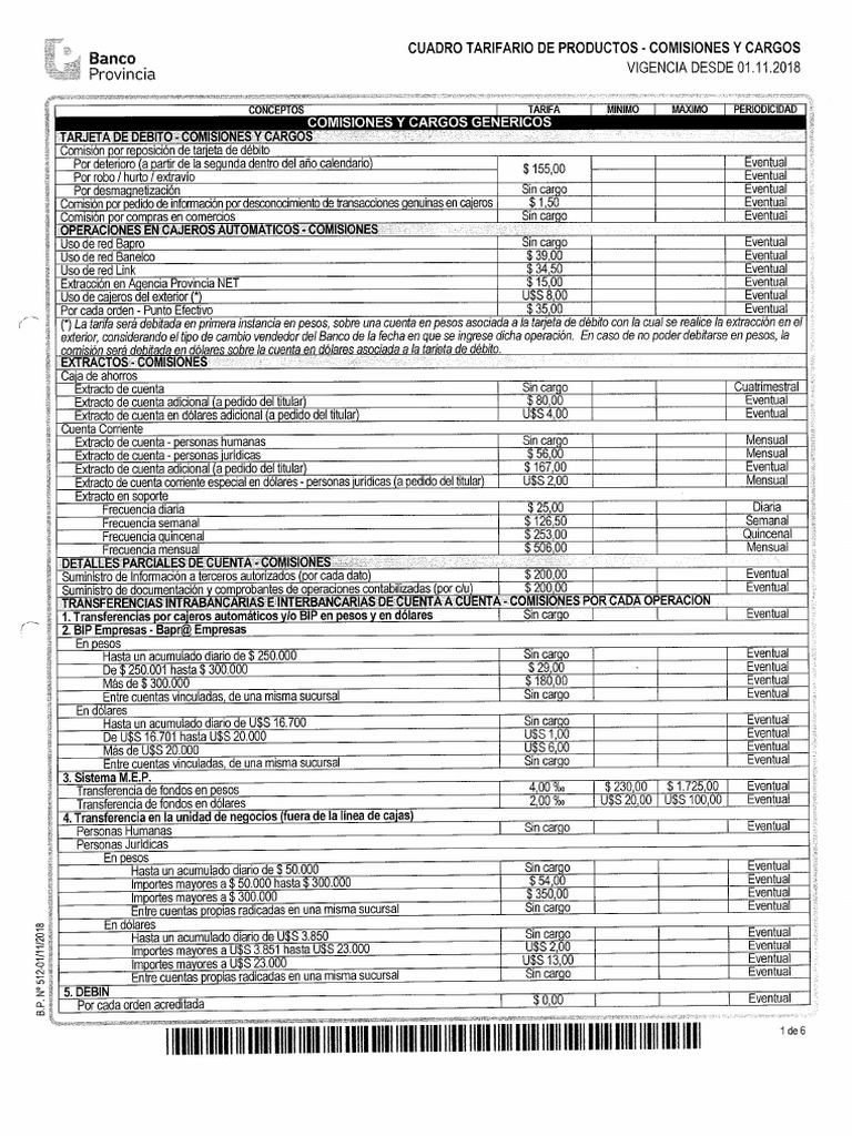 Cuadro_Tarifario_de_Productos | PDF