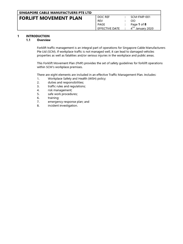 Forklift Traffic Management Plan Singapore | PDF | Occupational Safety ...