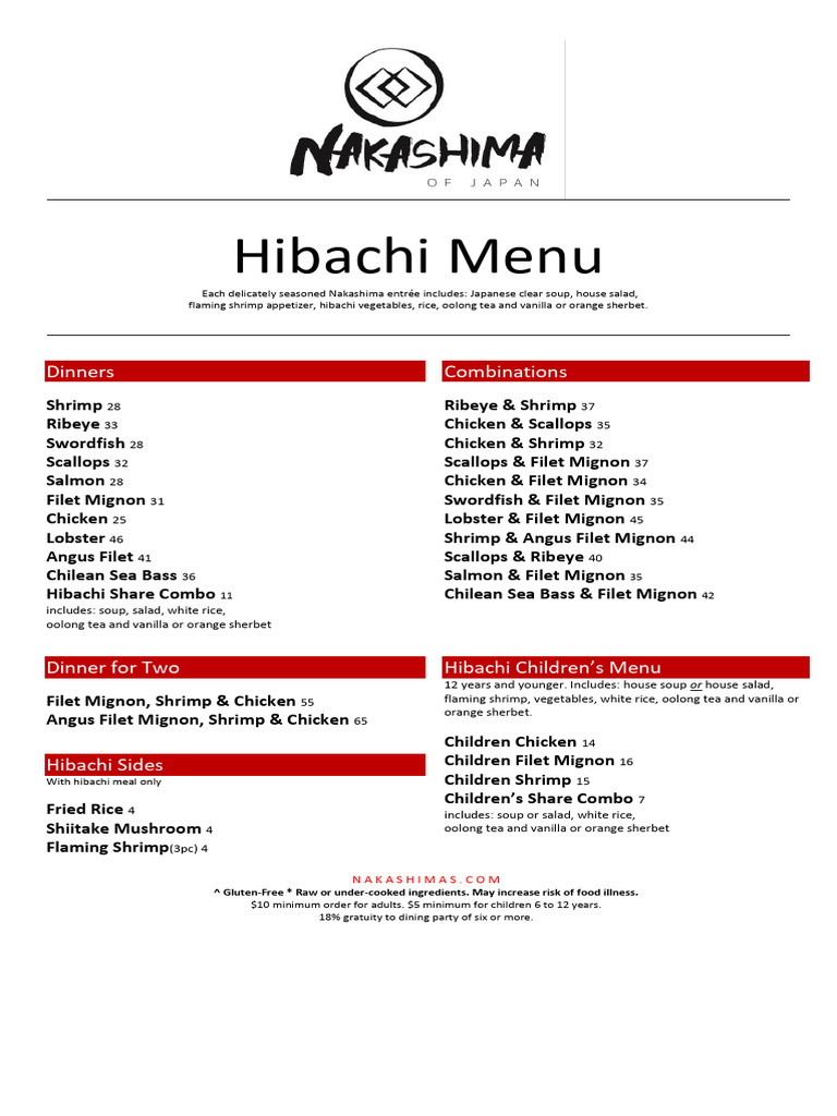Nakashima Hibachi Menu December 2023 | PDF | Salad | Soup