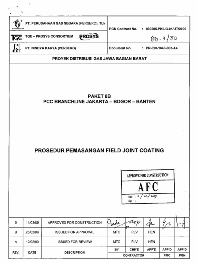 Pros. Pemasangan Field Joint Coating Rev.0 (Approved) | PDF