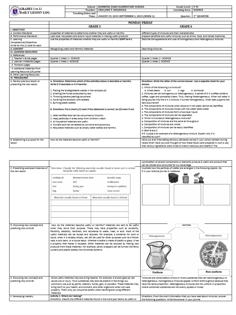 Q1 Multi DLL Science Week 1 | PDF | Mixture | Homogeneity And Heterogeneity